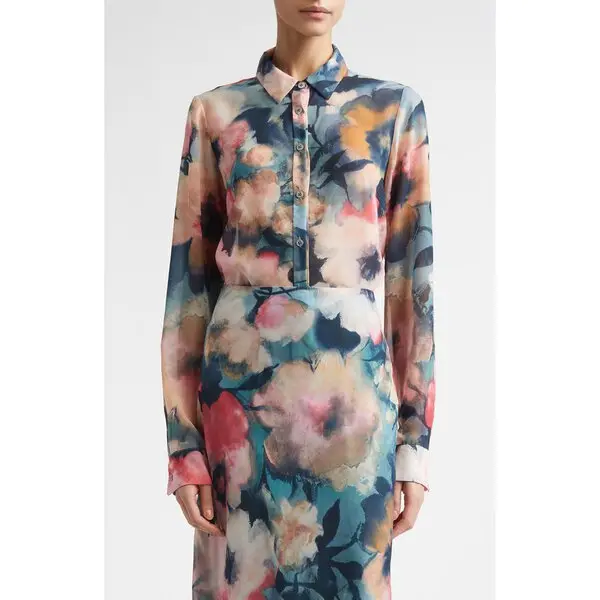 Lela Rose Abstract Floral Chiffon Shirt