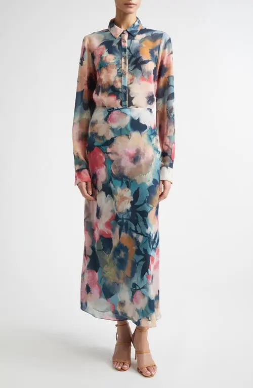 Lela Rose Abstract Floral Chiffon Shirt