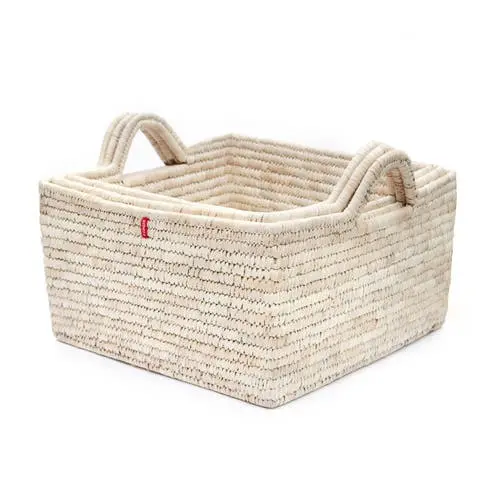 OTHERS TRADE FOR HOPE Others Square Basket With Handle - Ivory