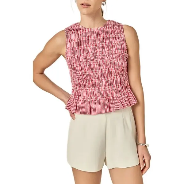 English Factory Smocked Frill Hem Sleeveless Top