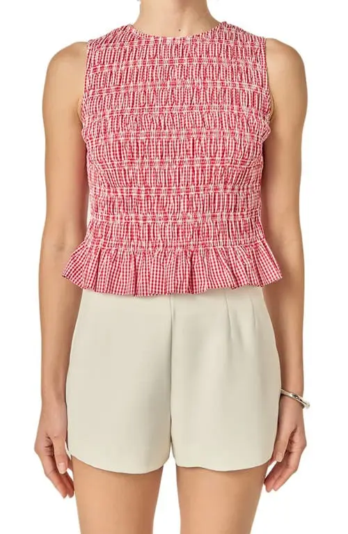 English Factory Smocked Frill Hem Sleeveless Top