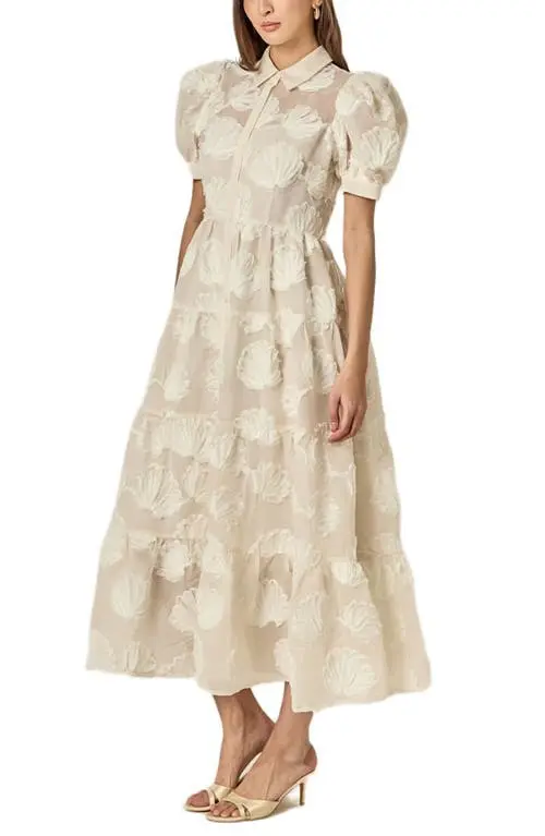 English Factory Shell Textured Midi Shirt Dress