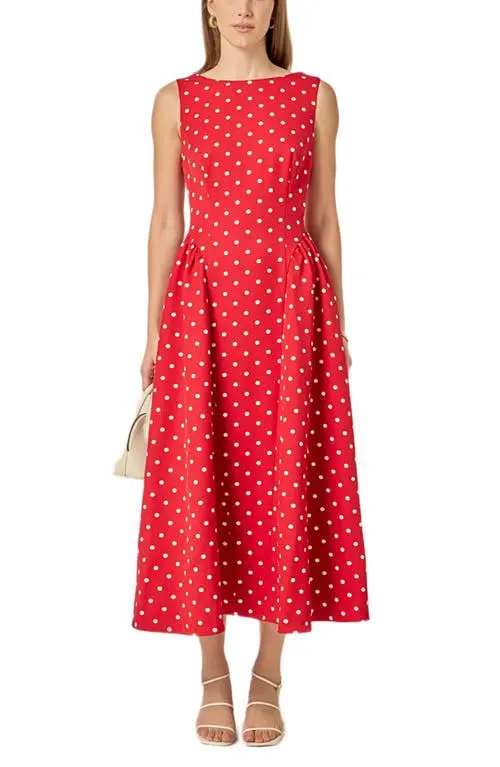 English Factory Dot Sleeveless Flare Midi Dress