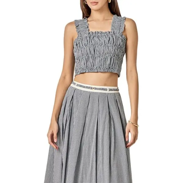 English Factory Plaid Smocked Crop Tank