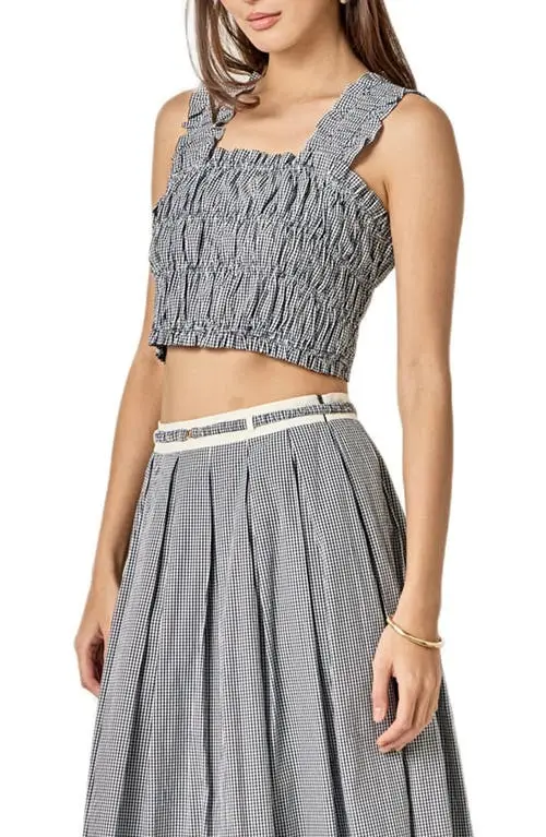 English Factory Plaid Smocked Crop Tank