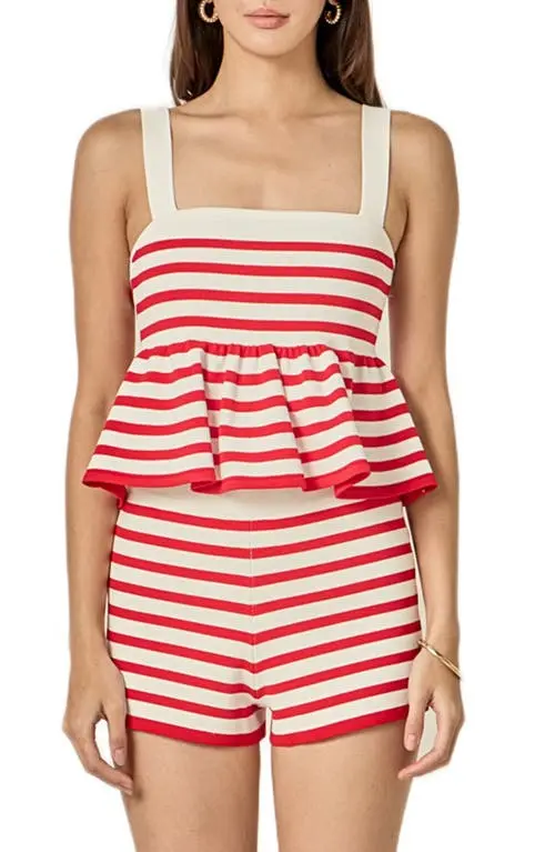 English Factory Striped Knit Peplum Camisole