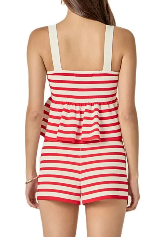 English Factory Striped Knit Peplum Camisole