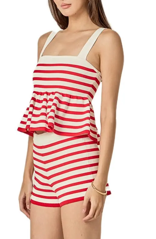 English Factory Striped Knit Peplum Camisole