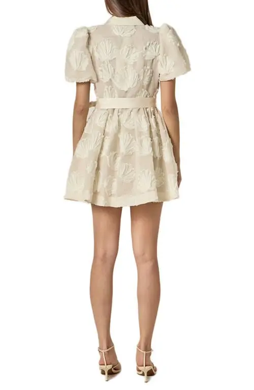 English Factory Shell Puff Sleeve Tie Waist Mini Dress
