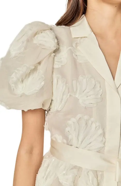 English Factory Shell Puff Sleeve Tie Waist Mini Dress