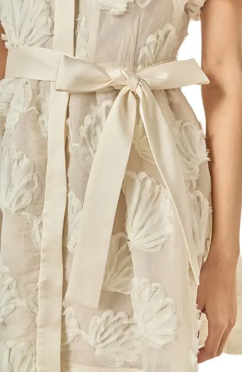 English Factory Shell Puff Sleeve Tie Waist Mini Dress