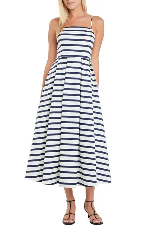 English Factory Stripe Sleeveless Maxi Dress - Navy/white