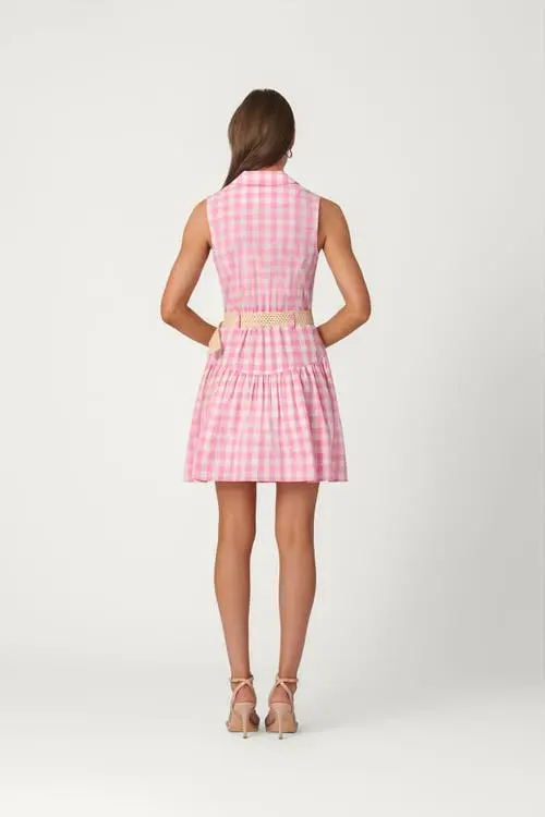 Shoshanna Gingham Natalia Shirt Dress - Peony/optic
