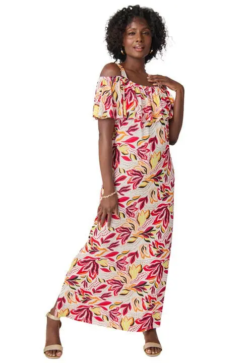 JESSICA LONDON Cold Shoulder A-line Maxi Dress - Multi Summer Petals