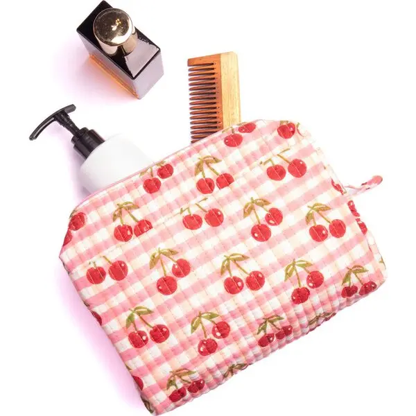 INNER CHILD Cherry Makeup Bag In Gingham Blockprint Set Of 2 - Red