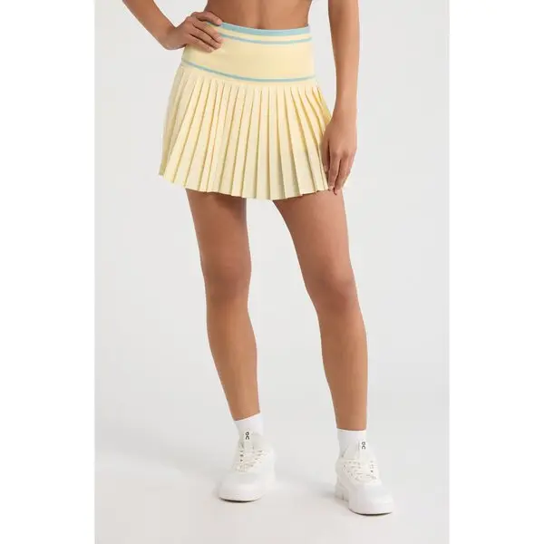Zella Mixed Media Pleated Sport Skort - Yellow Flan