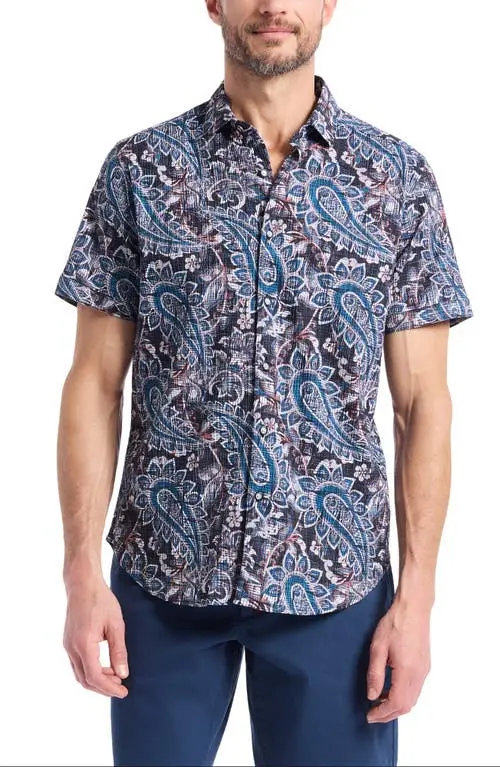 Robert Graham Barrington Floral Paisley Short Sleeve Cotton Crepe Button-up Shirt - Blue Multi