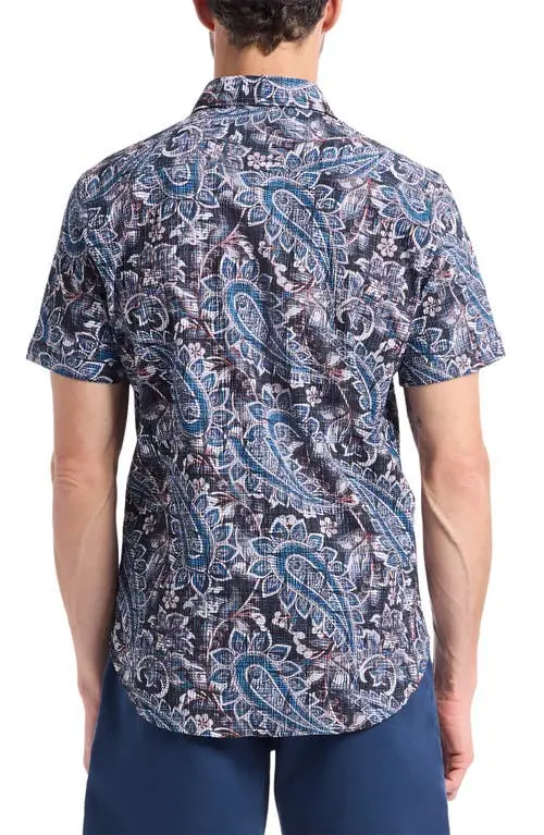 Robert Graham Barrington Floral Paisley Short Sleeve Cotton Crepe Button-up Shirt - Blue Multi