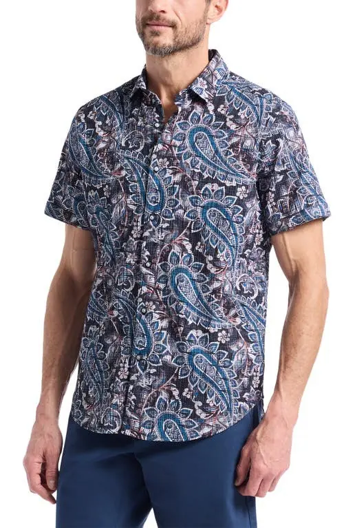 Robert Graham Barrington Floral Paisley Short Sleeve Cotton Crepe Button-up Shirt - Blue Multi