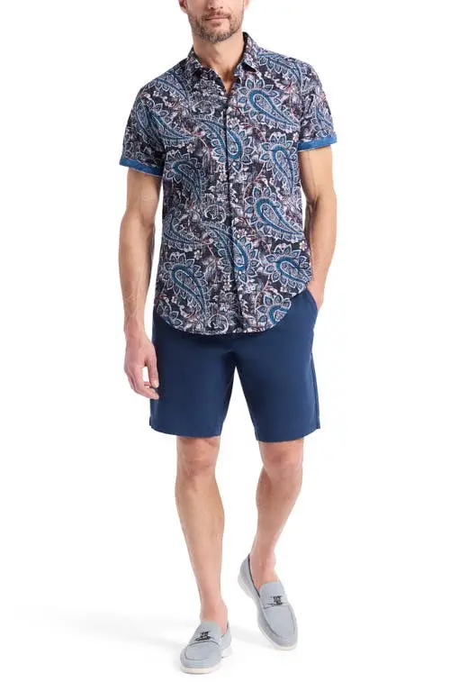 Robert Graham Barrington Floral Paisley Short Sleeve Cotton Crepe Button-up Shirt - Blue Multi