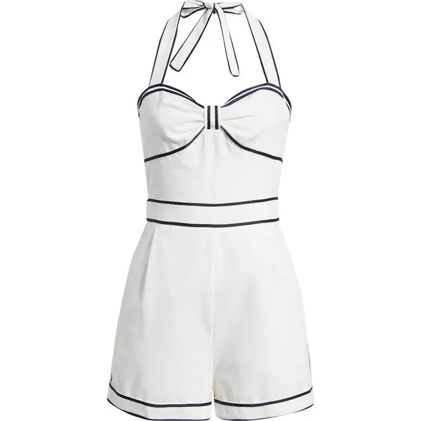Line & Dot Anchor Stripe Halter Romper - White