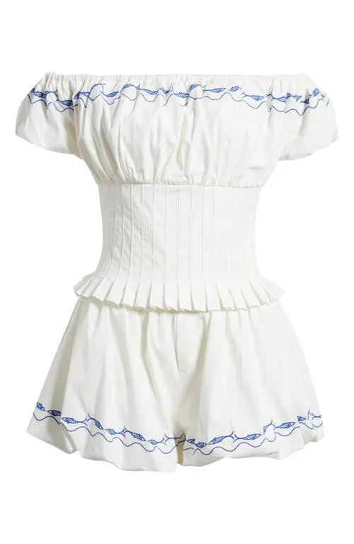 Line & Dot Oia Pleated Romper - White/blue