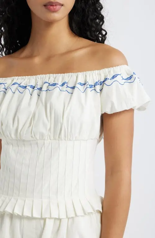 Line & Dot Oia Pleated Romper - White/blue
