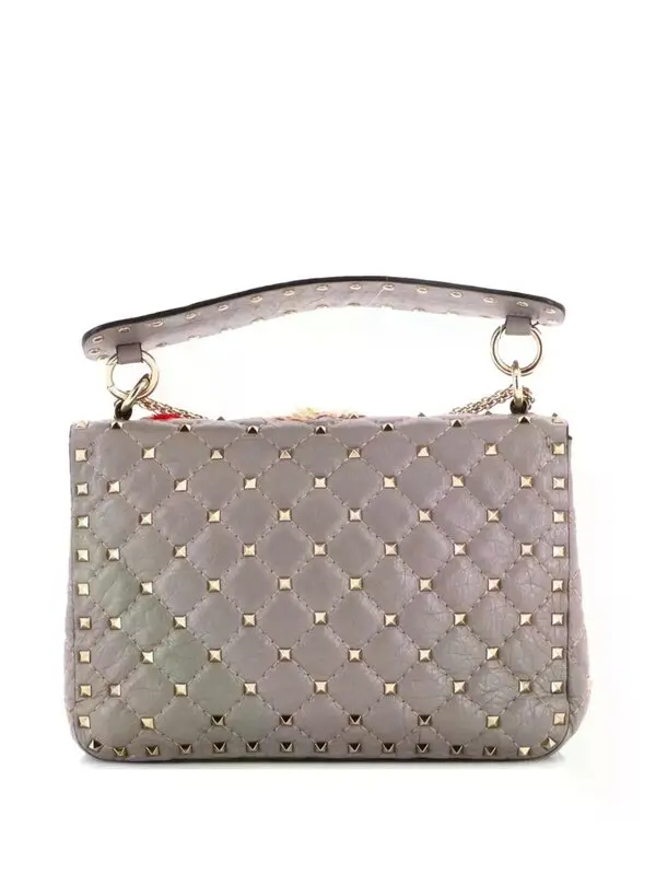 Valentino Garavani Rockstud Spike Flap Bag Sequin Embellished Quilted Leather Medium Shoulder Bag - Grey
