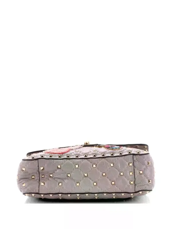 Valentino Garavani Rockstud Spike Flap Bag Sequin Embellished Quilted Leather Medium Shoulder Bag - Grey