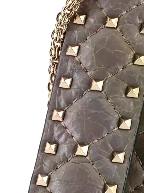 Valentino Garavani Rockstud Spike Flap Bag Sequin Embellished Quilted Leather Medium Shoulder Bag - Grey