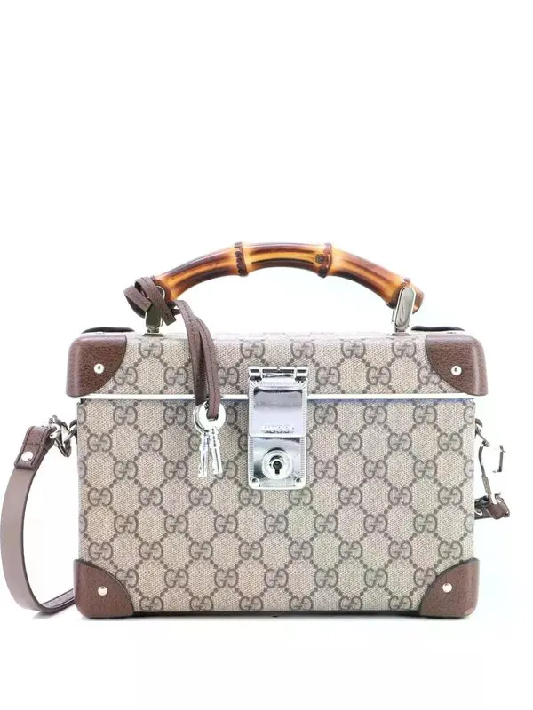 Gucci Bamboo Globe-trotter Vanity Case Gg Coated Canvas Satchel - Brown