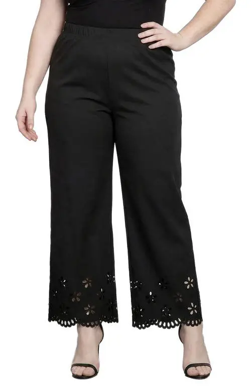 STANDARDS & PRACTICES Floral Eyelet Hem Pull-on Pants - Black