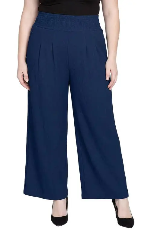 STANDARDS & PRACTICES Smock Waist Wide Leg Trousers - Navy