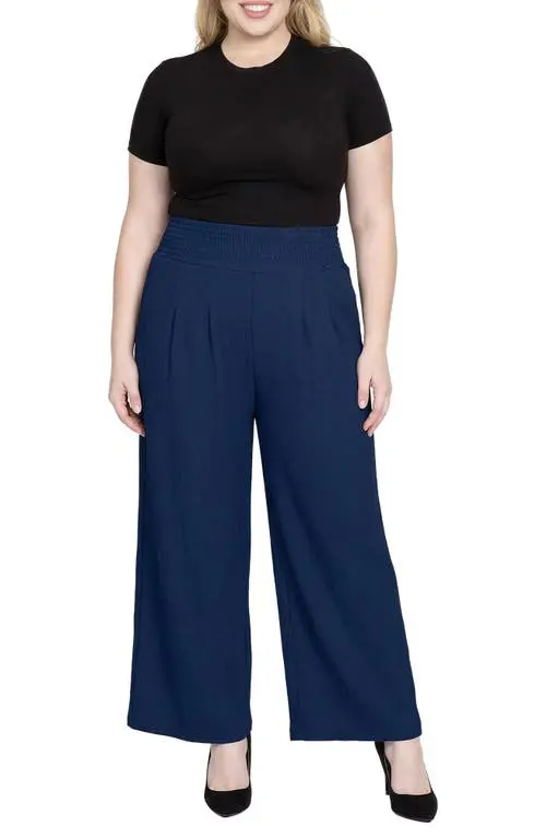 STANDARDS & PRACTICES Smock Waist Wide Leg Trousers - Navy