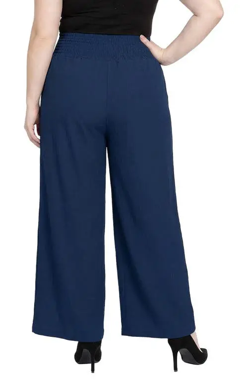STANDARDS & PRACTICES Smock Waist Wide Leg Trousers - Navy