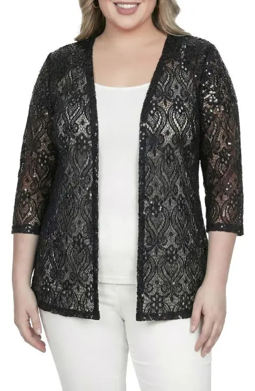 STANDARDS & PRACTICES Sequin Lace Open Front Cardigan - Black
