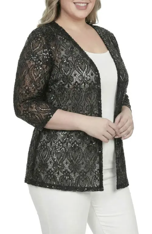 STANDARDS & PRACTICES Sequin Lace Open Front Cardigan