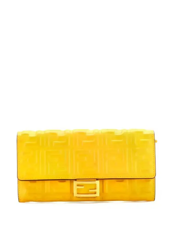Fendi Baguette Continental Wallet Zucca Embossed Leather Small Wallets - Yellow