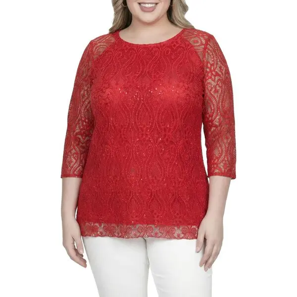 STANDARDS & PRACTICES Sequin Lace Tunic Top - Red