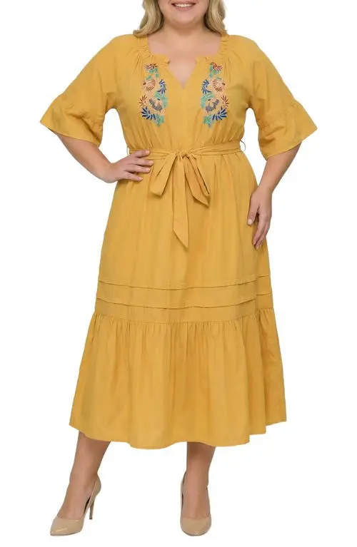 STANDARDS & PRACTICES Embroidered Boho Midi Dress