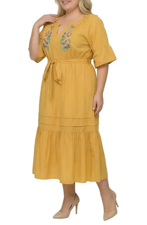 STANDARDS & PRACTICES Embroidered Boho Midi Dress