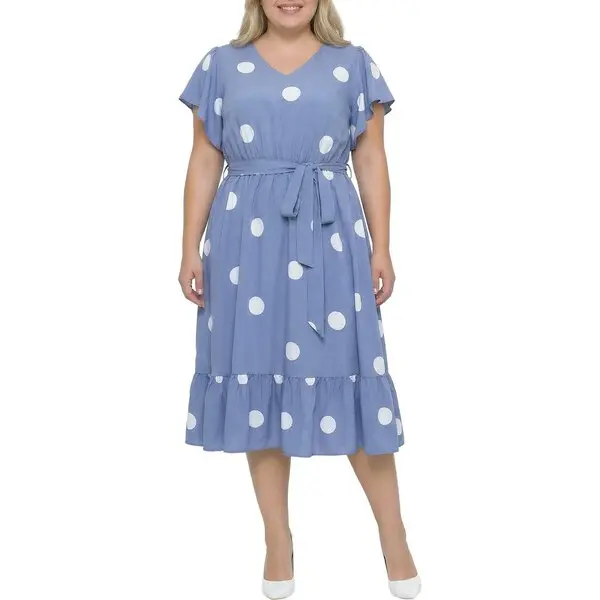 STANDARDS & PRACTICES Polka Dot Belted Midi Dress