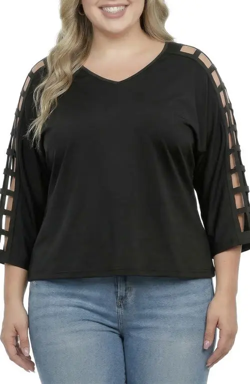 STANDARDS & PRACTICES Cutout Sleeve V-neck Top - Black