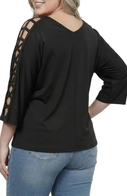 STANDARDS & PRACTICES Cutout Sleeve V-neck Top - Black