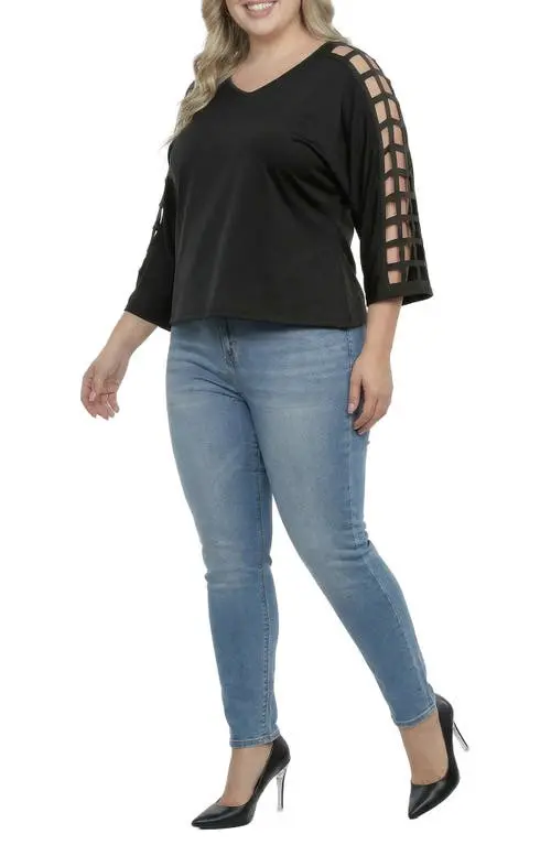 STANDARDS & PRACTICES Cutout Sleeve V-neck Top - Black