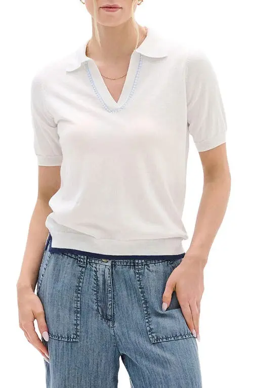 HATLEY Johnny Collar Short Sleeve Sweater - White