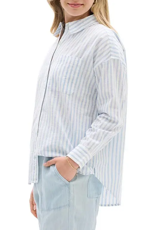 HATLEY Relaxed Fit Stripe Cotton Button-up Shirt - Blue