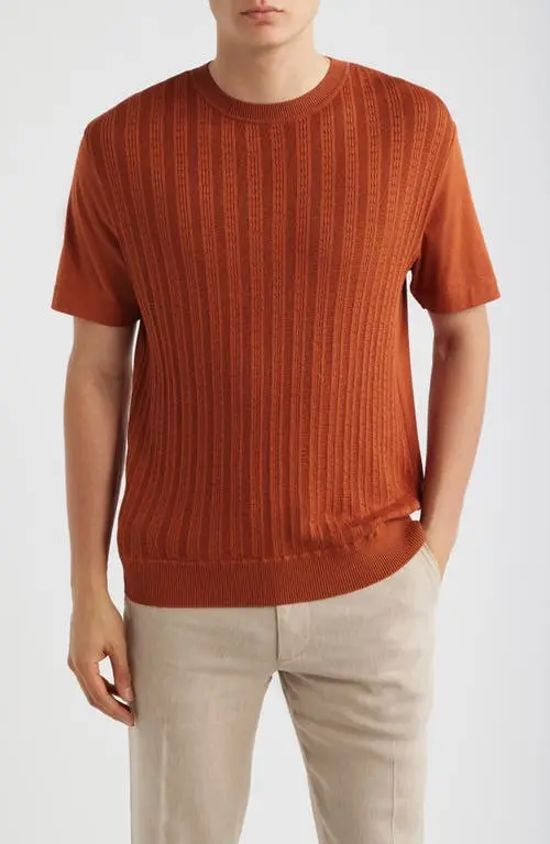 BOSS Tesar Textured Cotton & Silk T-shirt - Medium Brown