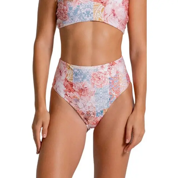 Cosita Linda High Waist Bikini Bottom - Orange/blue Multi
