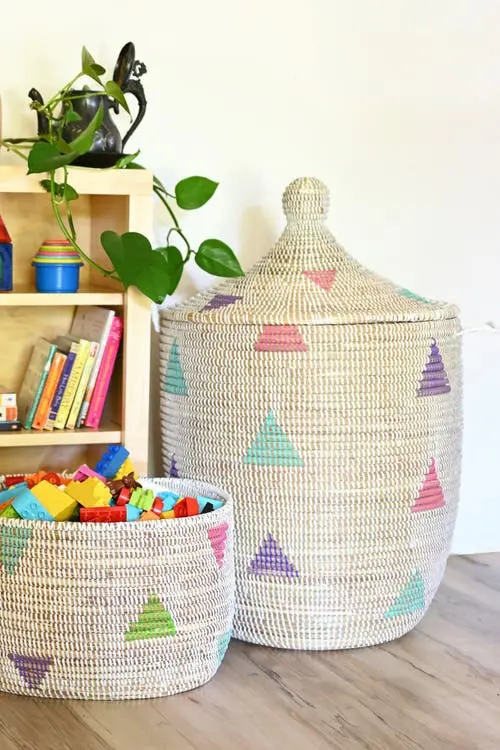 AFRICAN MODERN Large Teranga Triangles Hamper Basket From Senegal